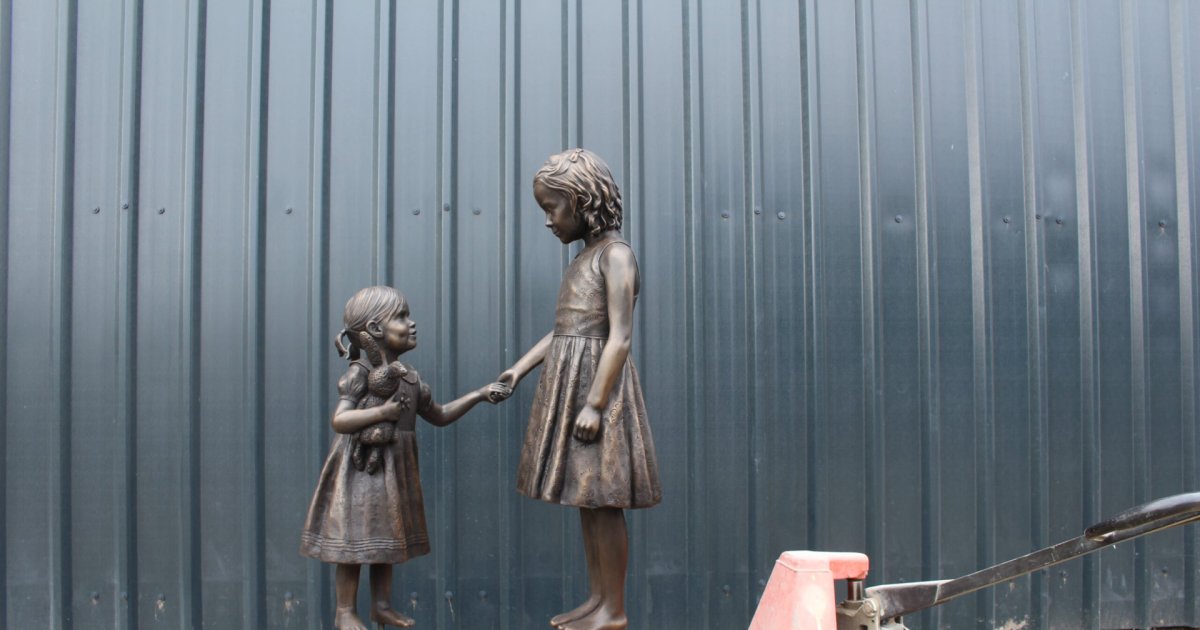 Life size bronze sculpture, two sisters holding hands | Hannah Stewart ...